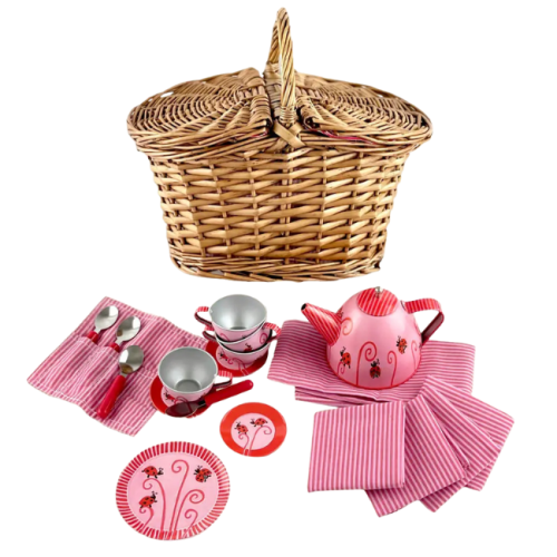 Egmont Toys – Tin Tea Set in Wicker Basket: Ladybug | Little Knick Knacks