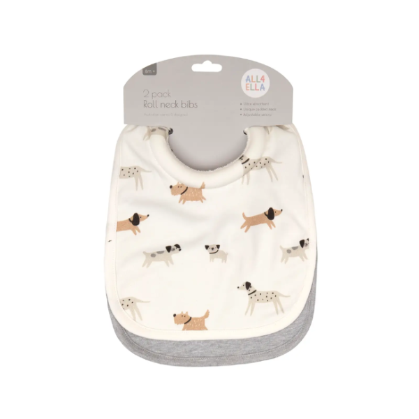 All4Ella – Roll Neck Bibs 2 Pack: Dogs | Little Knick Knacks